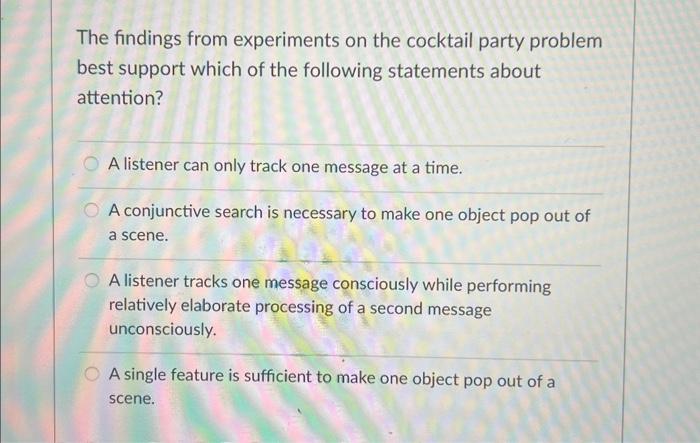 Solved The findings from experiments on the cocktail party | Chegg.com