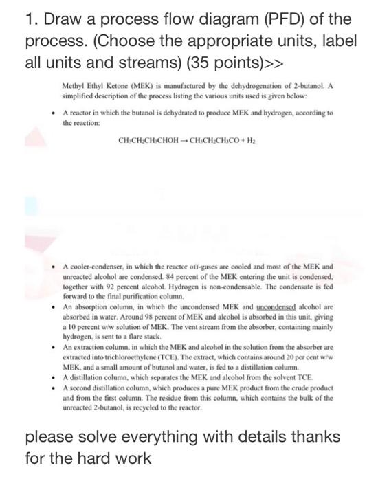 Solved 1. Draw a process flow diagram (PFD) of the process. | Chegg.com