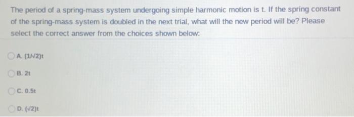 Solved The period of a spring-mass system undergoing simple | Chegg.com