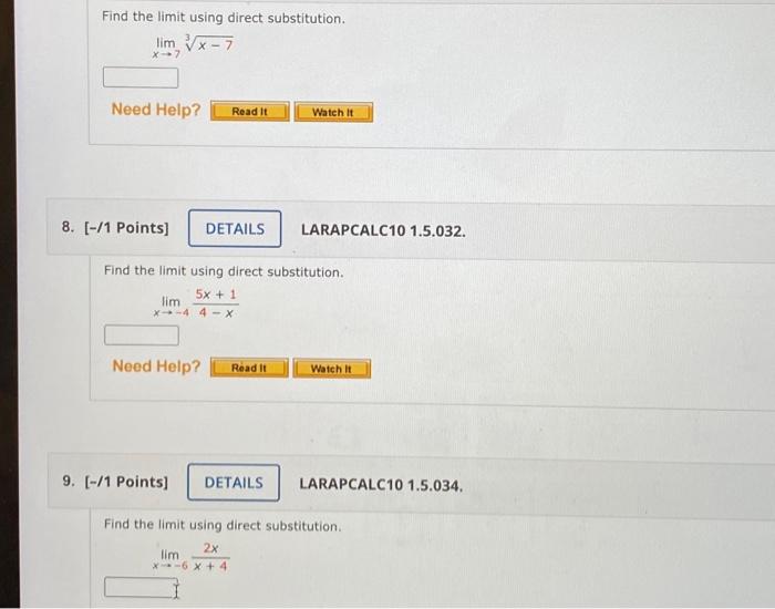 Solved Find The Limit Using Direct Substitution Lim X 7 X→7