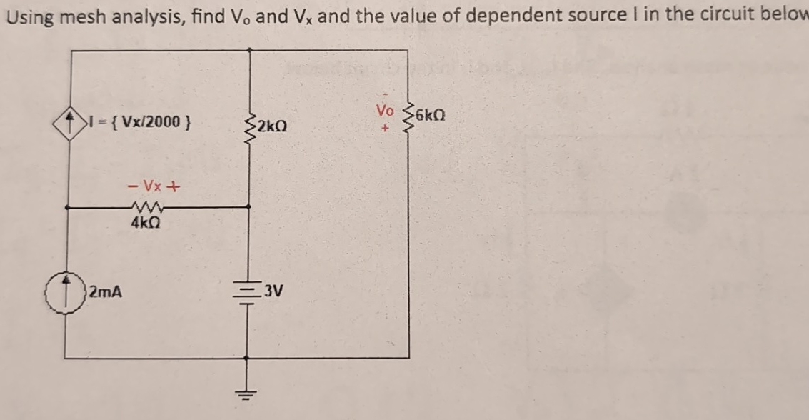 Solved Using mesh analysis, find V0 ﻿and Vx ﻿and the value | Chegg.com