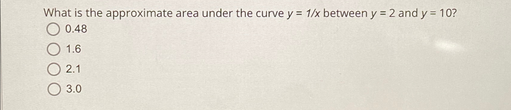 Solved What is the approximate area under the curve y=1x | Chegg.com
