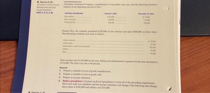 Solved Exercise 2-29 Schedules of Cost of Goods Manufactured | Chegg.com
