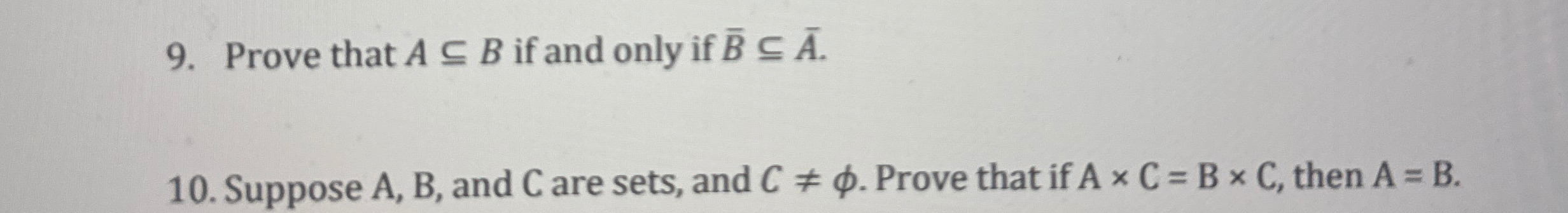 Solved Prove that AsubeB if and only if ?bar (B)subebar (A). | Chegg.com
