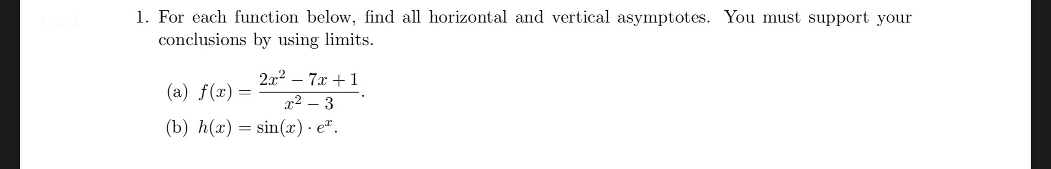 Solved For each function below, find all horizontal and | Chegg.com