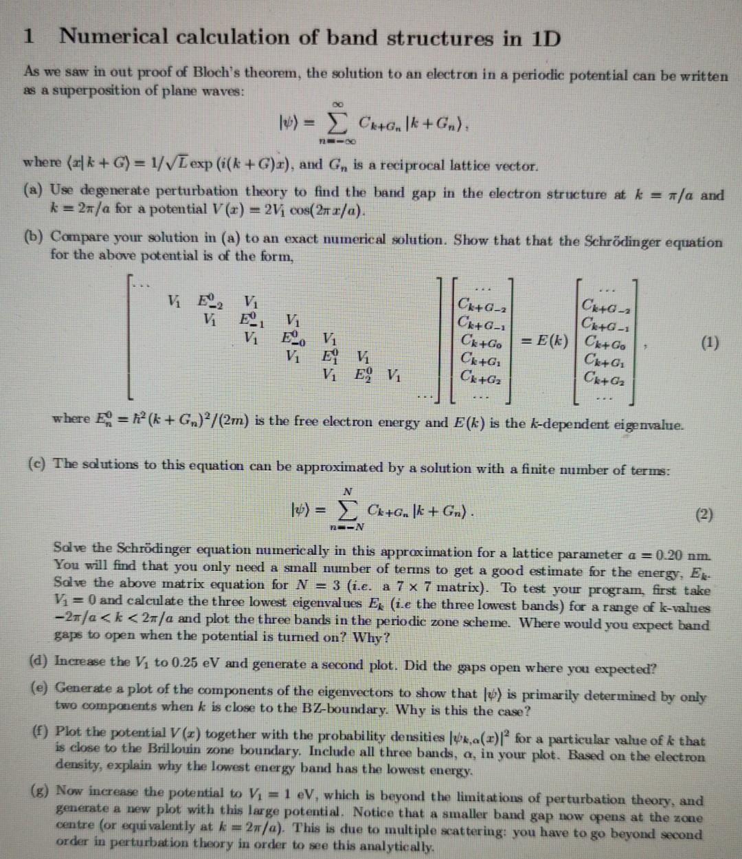 Solved 1 Numerical calculation of band structures in 1D As | Chegg.com