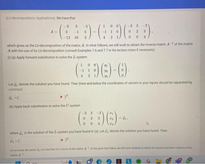 Solved (LU-decompositions: Applications). We have that | Chegg.com