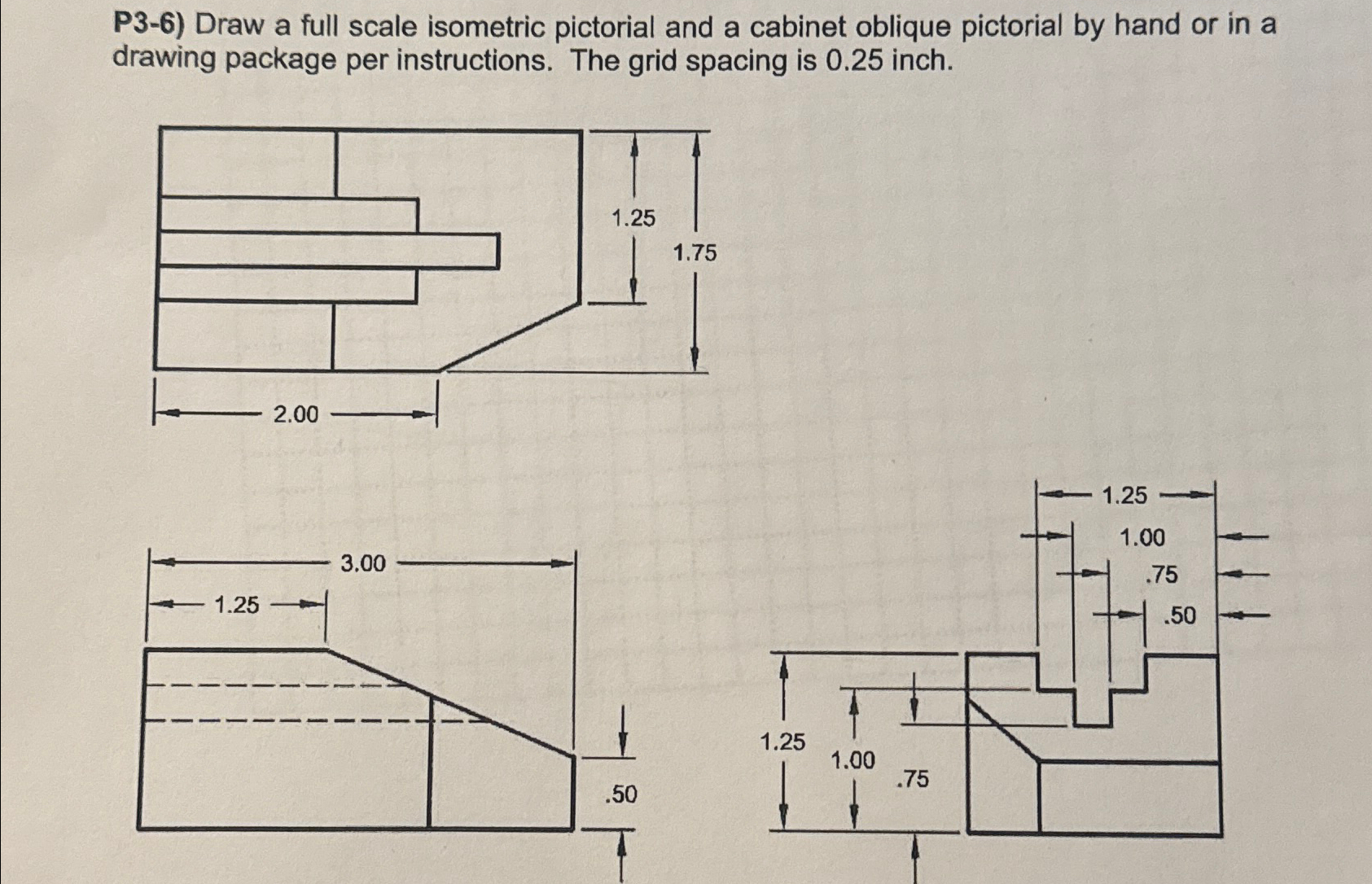 Solved P3-6) ﻿Draw a full scale For JUST *cabinet oblique* | Chegg.com