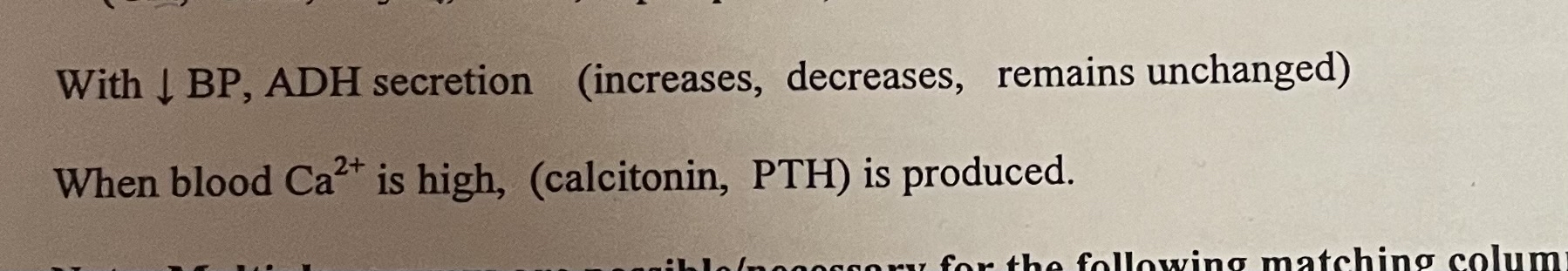 Solved With darrBP,ADH secretion (increases, ﻿decreases, | Chegg.com