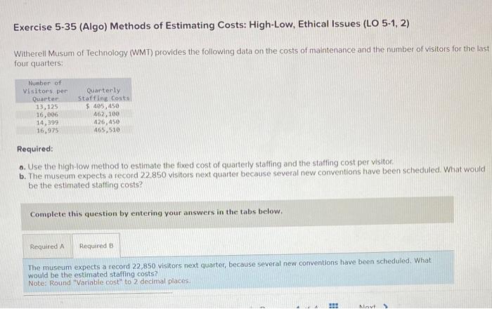 Solved Exercise 5-35 (Algo) Methods of Estimating Costs: | Chegg.com
