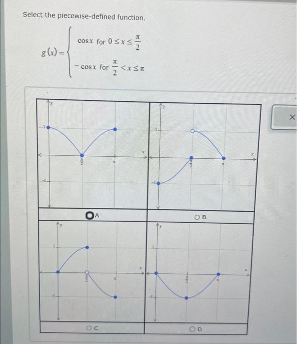 Solved Select the piecewise-defined function. g(x)={cosx for | Chegg.com