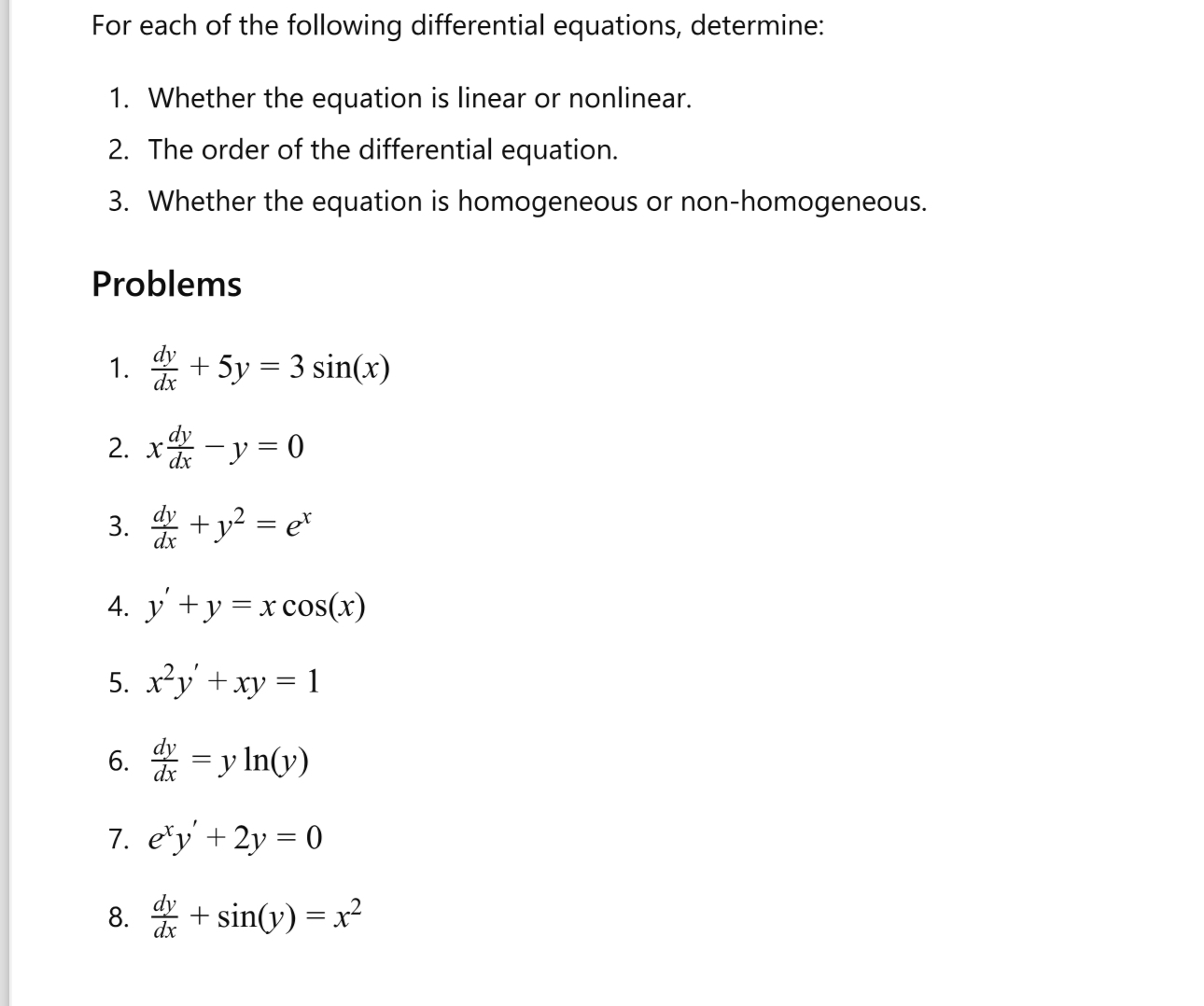 For each of the following differential equations, | Chegg.com