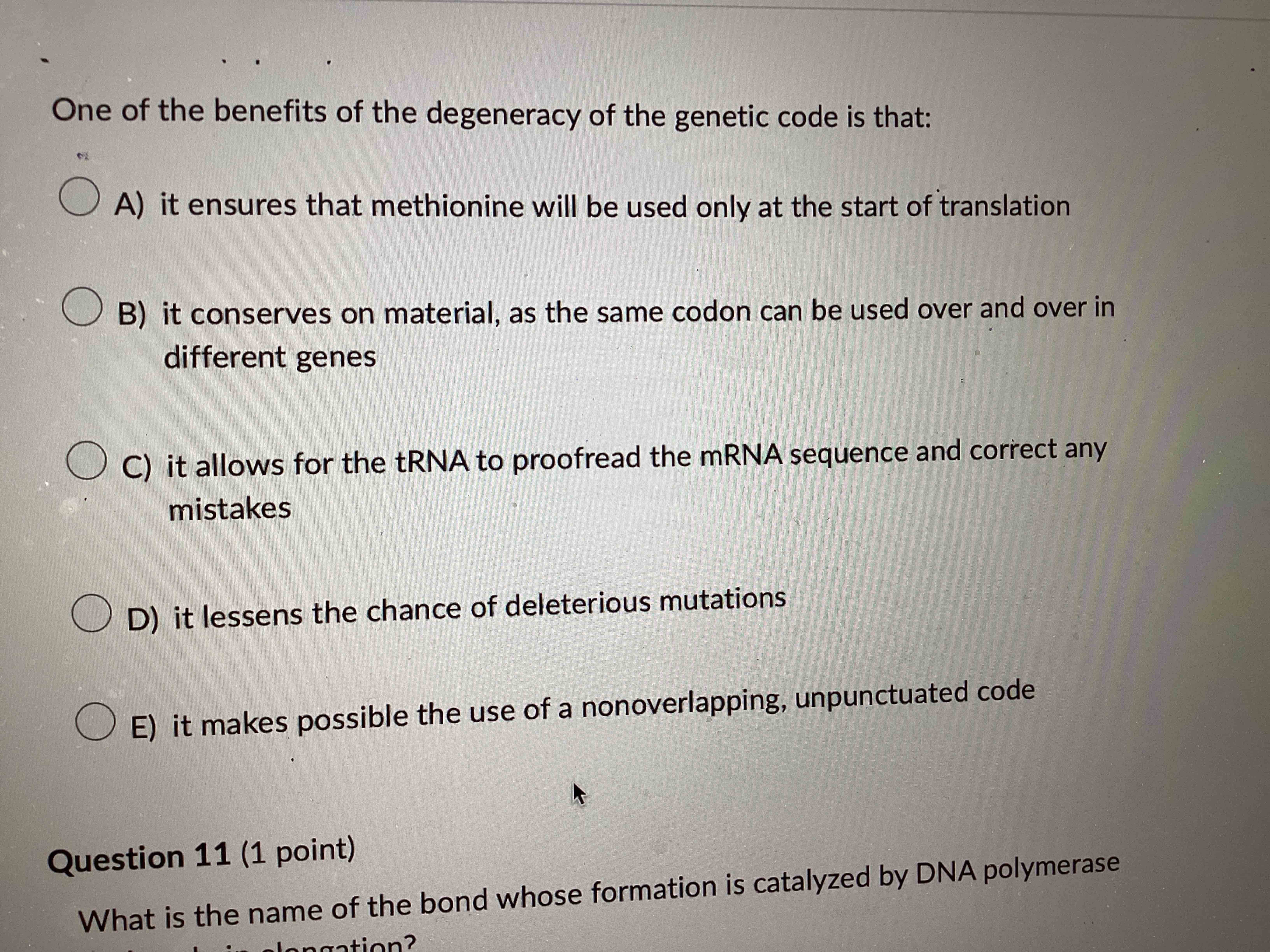 Solved One of the benefits of the degeneracy of the genetic | Chegg.com