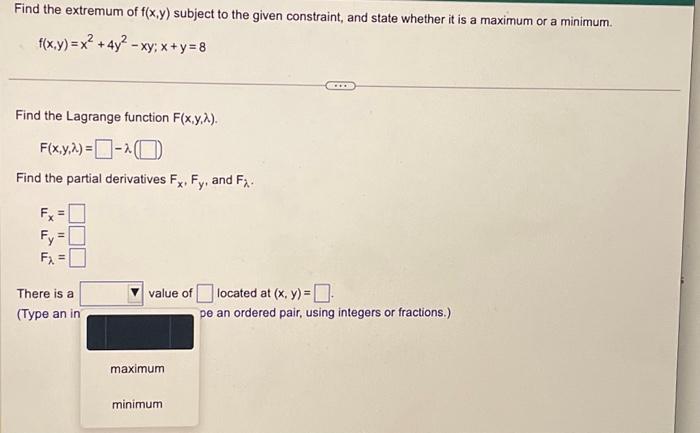 Solved Find the extremum of f(x,y) subject to the given | Chegg.com