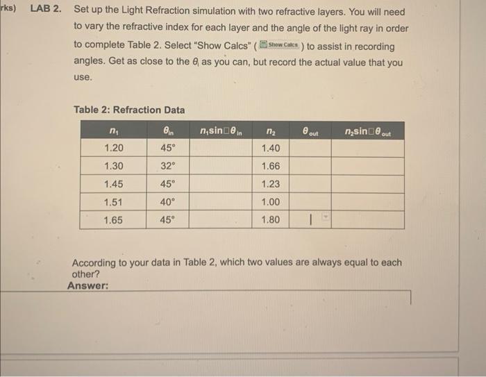 Solved 2. Set up the Light Refraction simulation with two | Chegg.com
