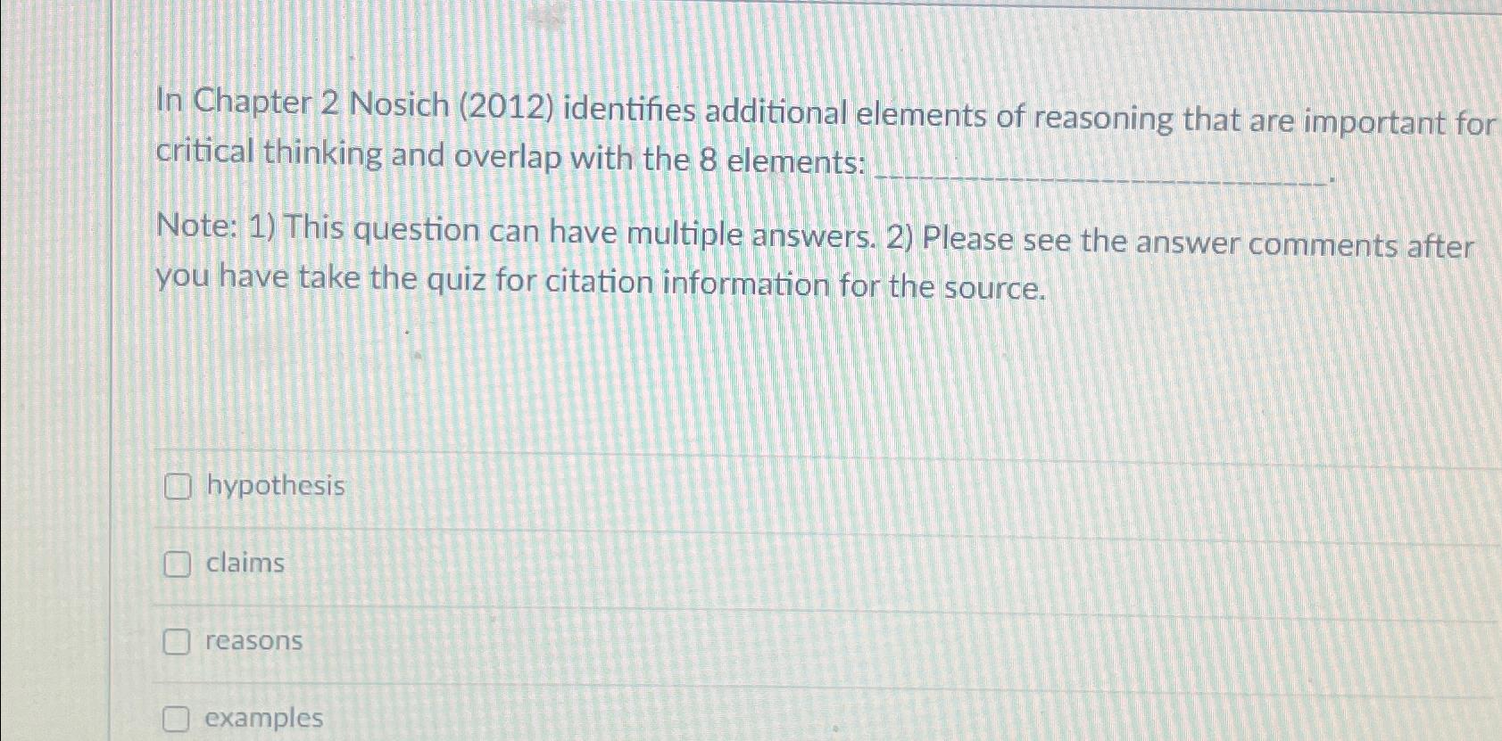 Solved In Chapter 2 ﻿Nosich (2012) ﻿identifies additional | Chegg.com