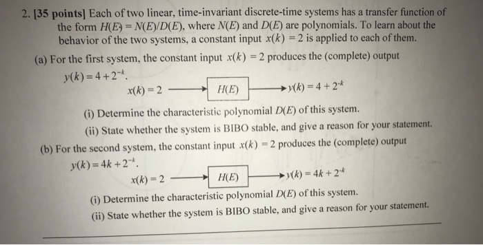 Solved 2. [35 points] Each of two linear, time-invariant | Chegg.com