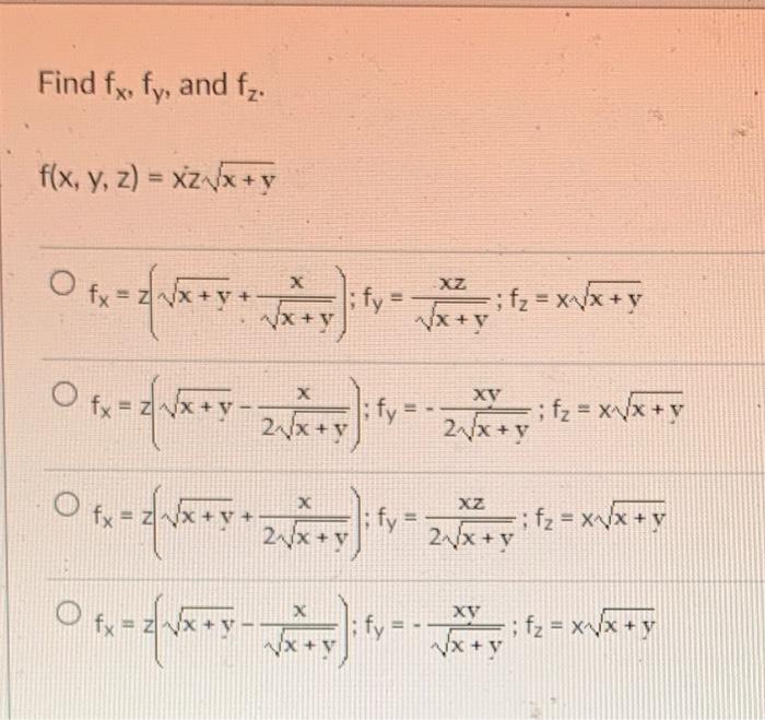 Solved Find Fx Fy And Fz F X Y Z Xz X Y O Fx Ty
