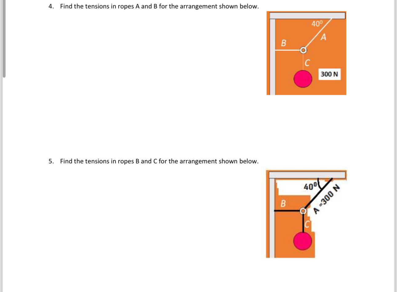 Solved Find the tensions in ropes A and B ﻿for the | Chegg.com