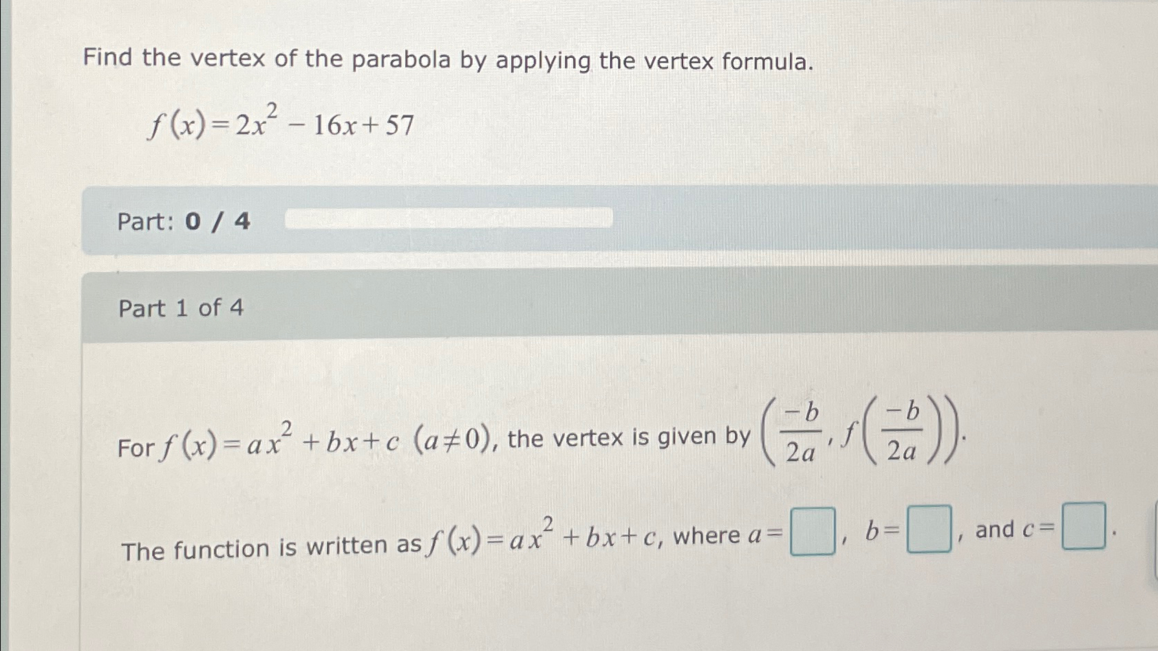 Solved Find the vertex of the parabola by applying the | Chegg.com
