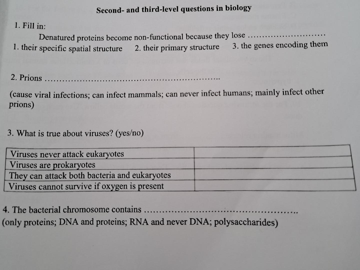 Solved Second- and third-level questions in biology 1. Fill | Chegg.com
