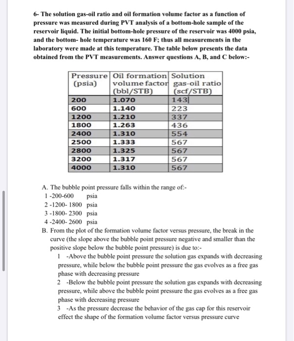 Solved 6- The solution gas-oil ratio and oil formation | Chegg.com