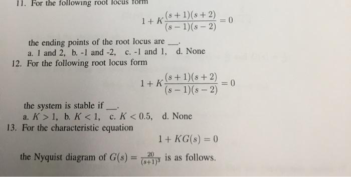 Solved 11. For the following root locus from | Chegg.com