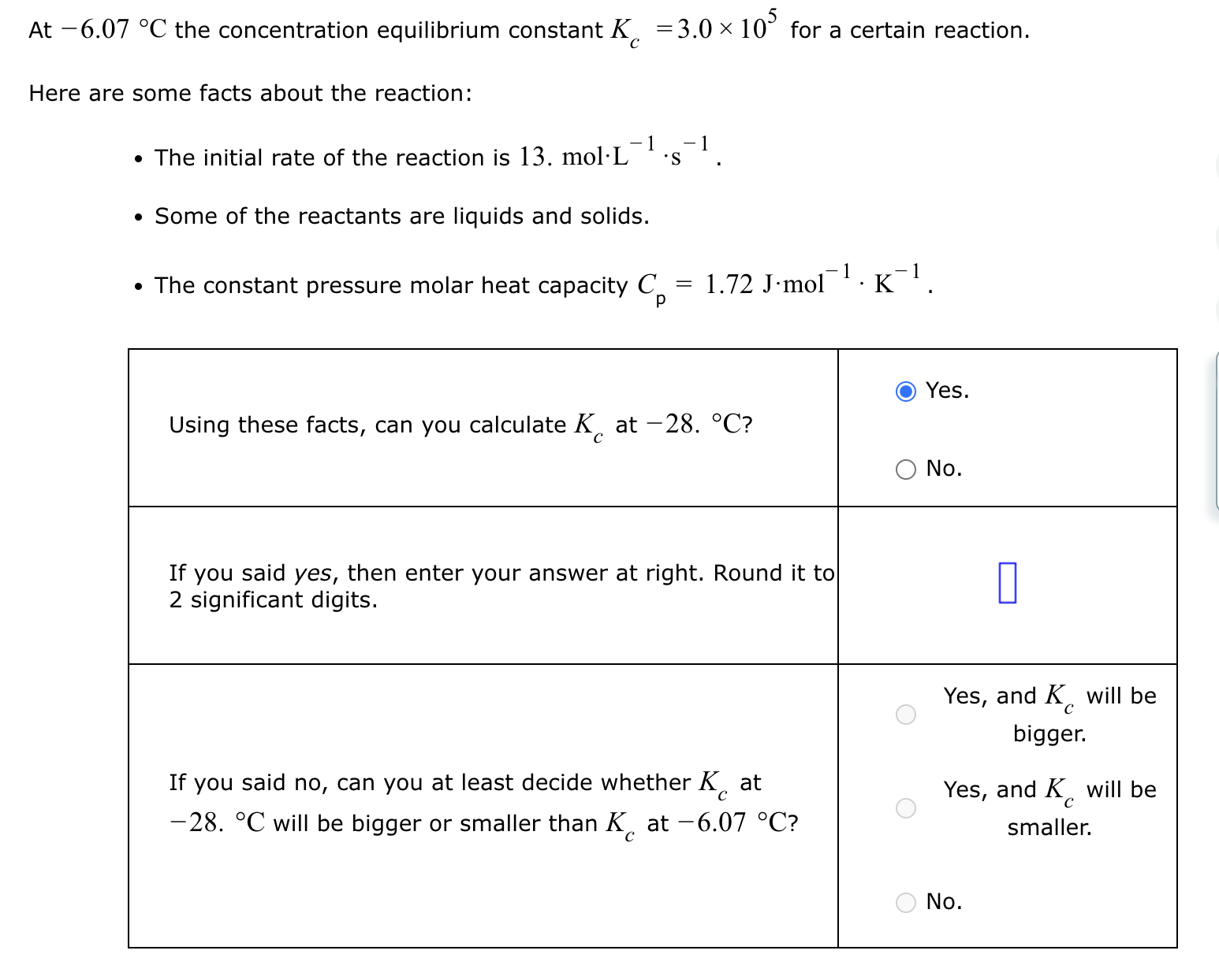 Solved At -6.07°C ﻿the concentration equilibrium constant | Chegg.com