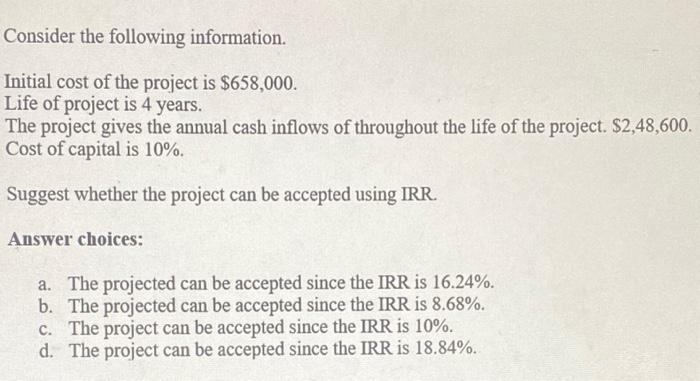 Solved Consider the following information. Initial cost of | Chegg.com