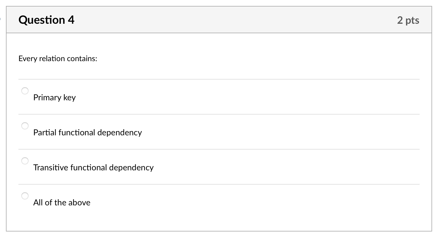 Solved Question 4Every relation contains:Primary keyPartial | Chegg.com