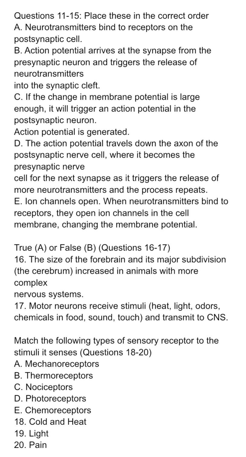 Solved Questions 11-15: Place these in the correct order A. | Chegg.com