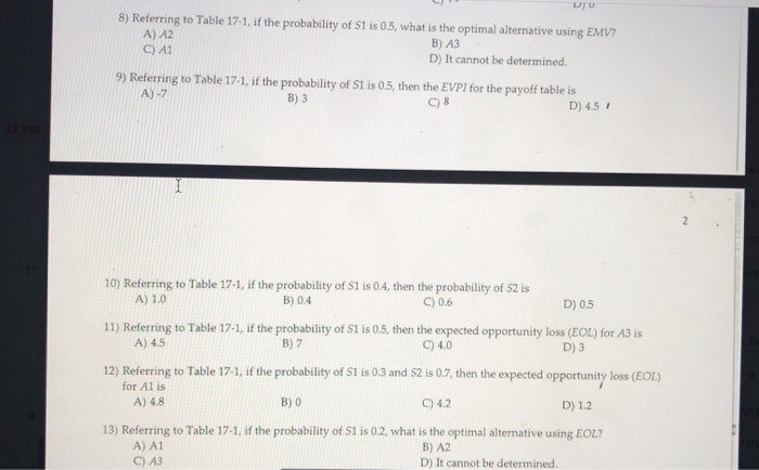 Solved 8) Referring to Table 17-1, if the probability of | Chegg.com