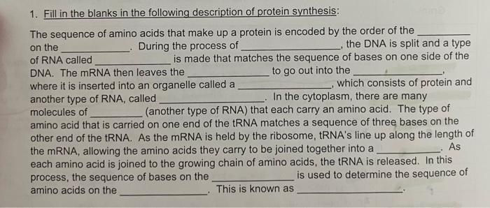 Solved 1. Fill in the blanks in the following description of | Chegg.com