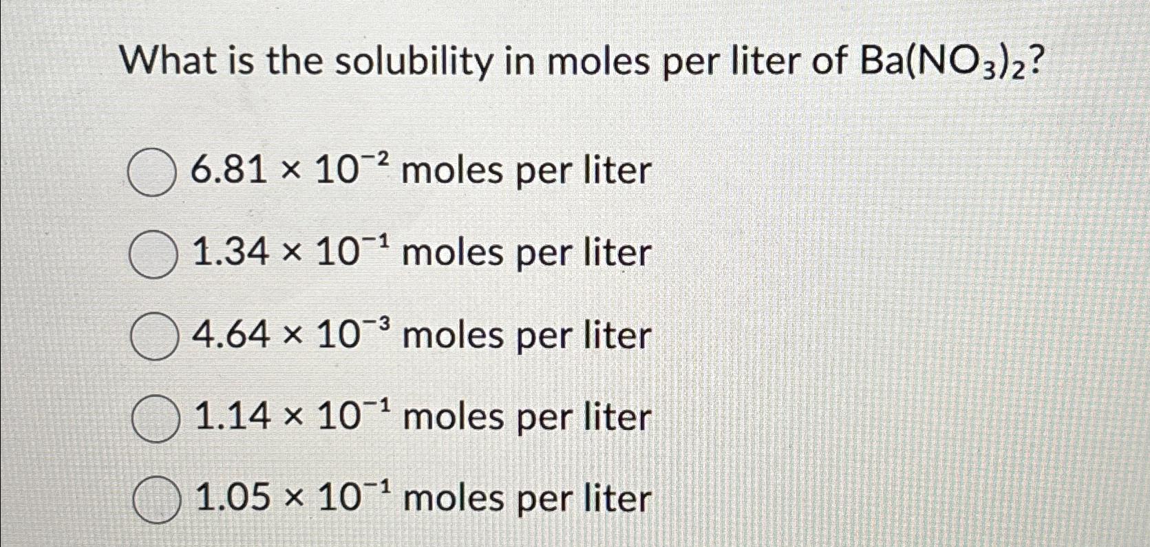 What is the solubility in moles per liter of | Chegg.com