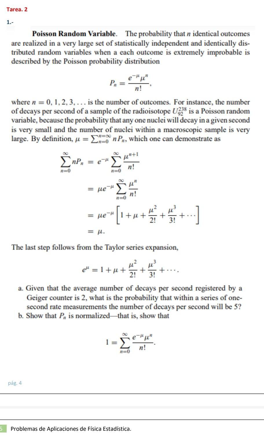 Solved Poisson Random Variable. The probability that n | Chegg.com