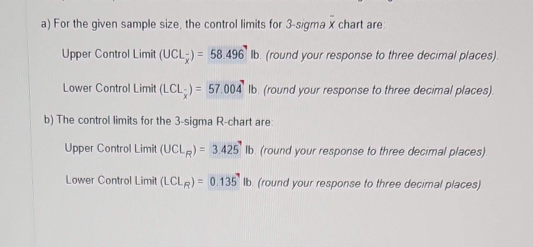 Solved a) For the given sample size, the control limits for | Chegg.com