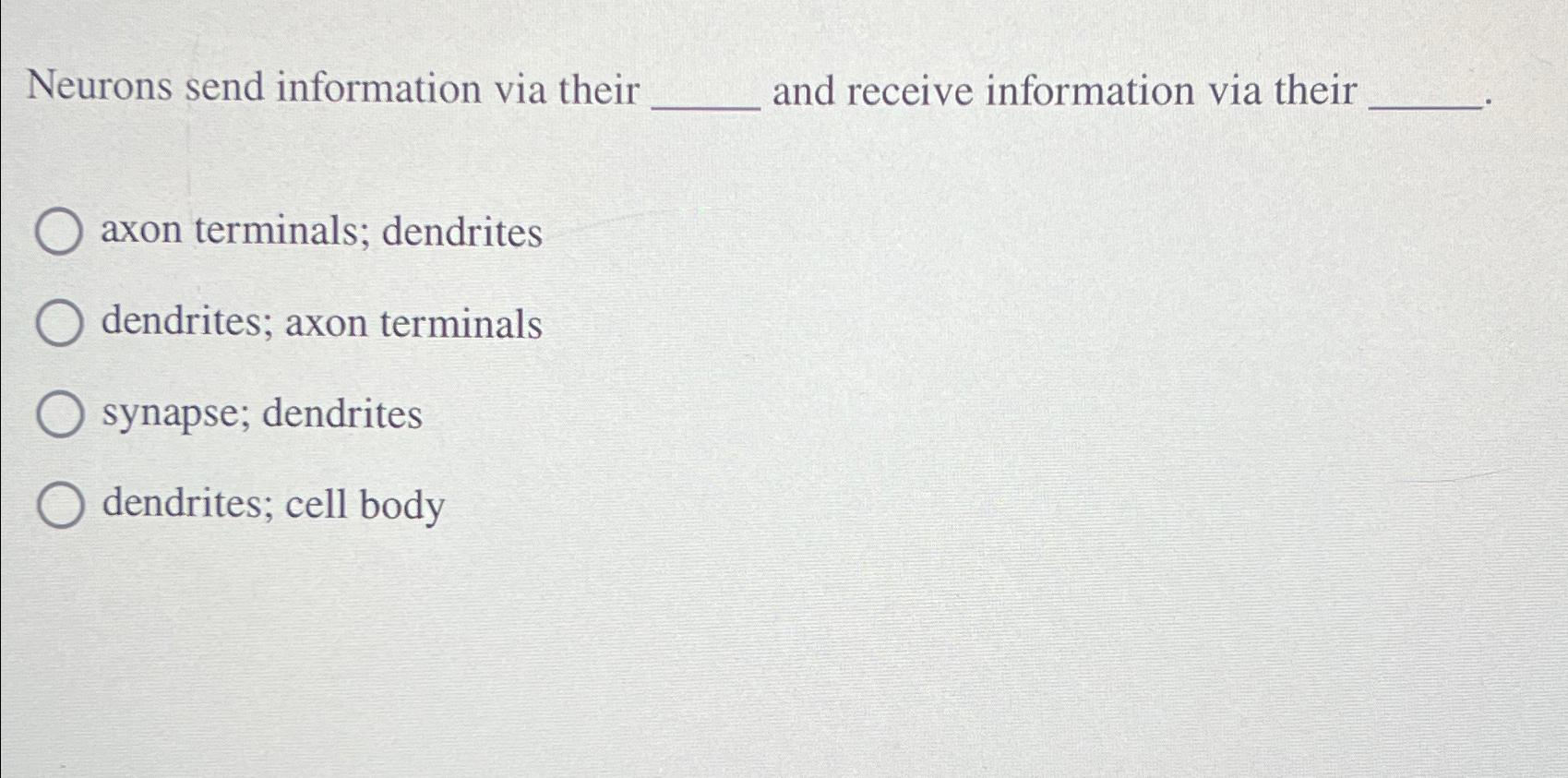 Solved Neurons send information via their and receive | Chegg.com
