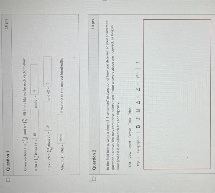 Solved Given vectors a=(5−3) and b=(27), fill in the blanks | Chegg.com