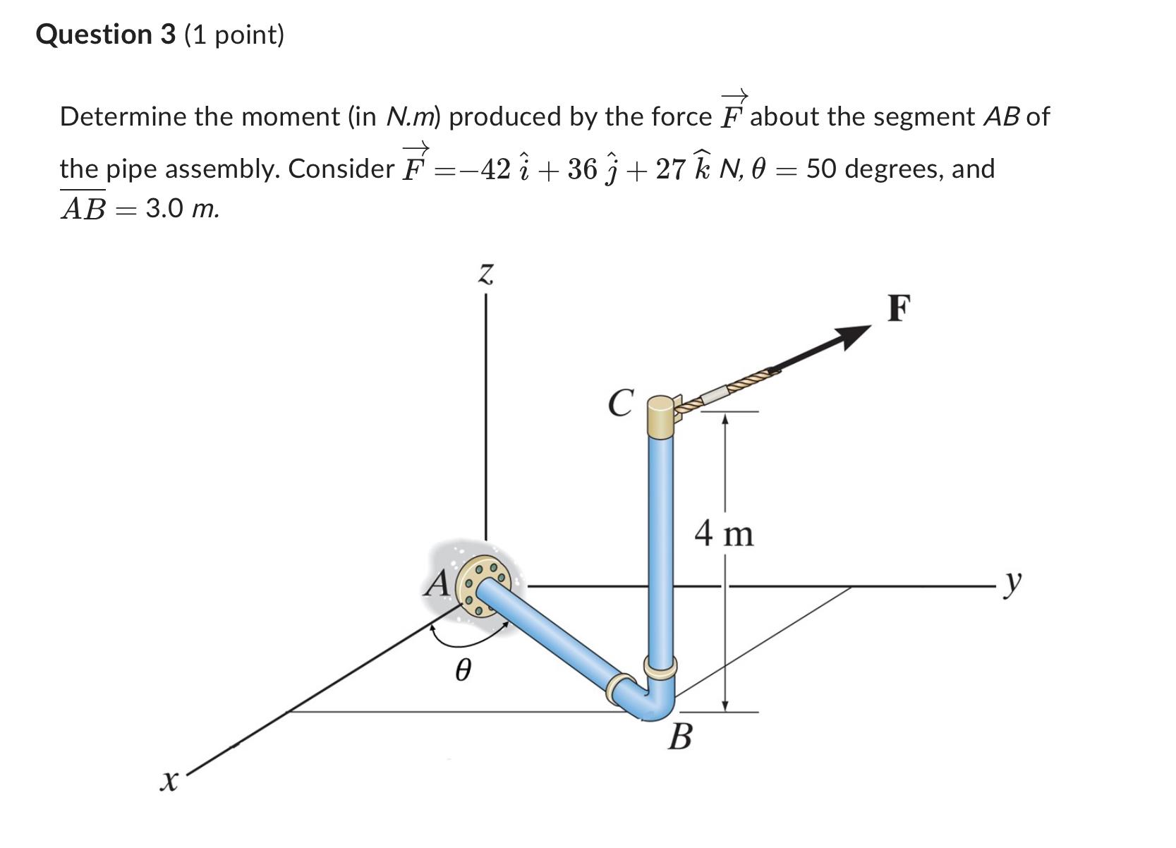 Solved Question 3 (1 ﻿point)Determine the moment (in N.m) | Chegg.com