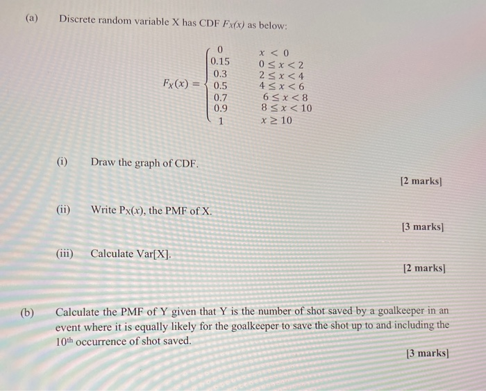 Solved (a) Discrete random variable X has CDF Fx(x) as | Chegg.com