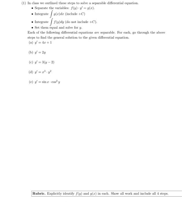 Solved (1) In class we outlined these steps to solve a | Chegg.com