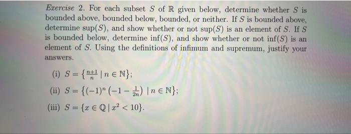 Solved Exercise 2. For each subset S of R given below, | Chegg.com