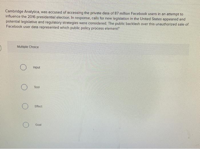 Solved Cambridge Analytica, was accused of accessing the | Chegg.com