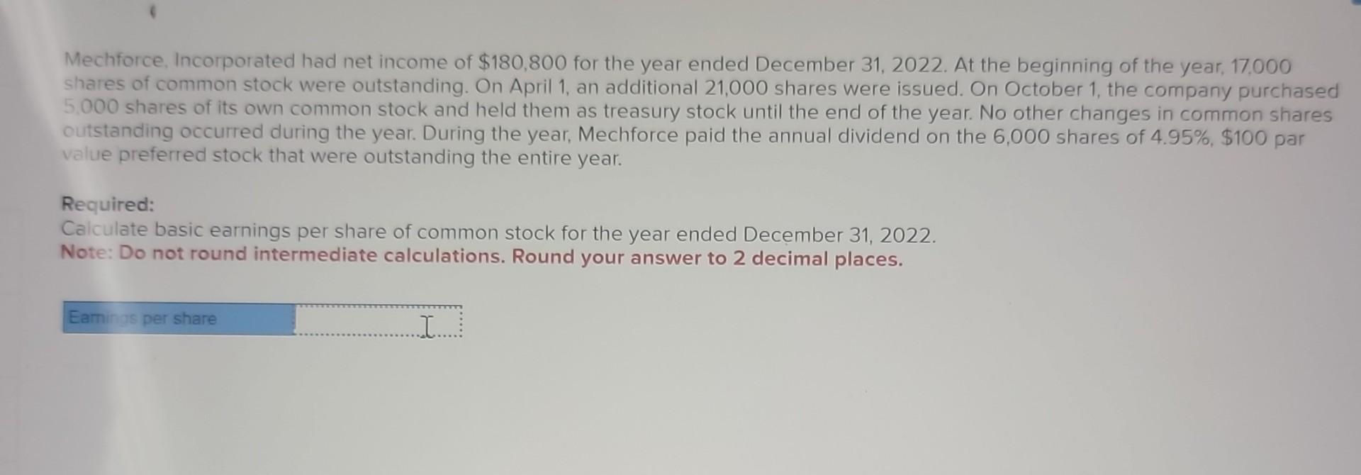 Solved Calculate basic earnings per share of common stock | Chegg.com