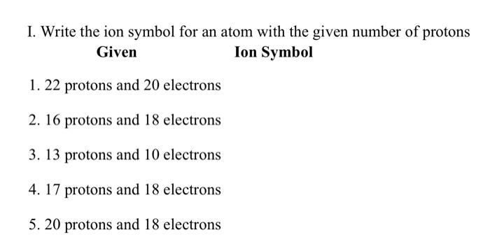 Solved write the ion symbol for an atom with the given | Chegg.com