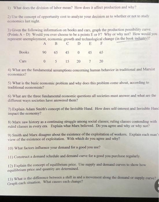 Solved 1 What Does The Division Of Labor Mean How Does It Chegg