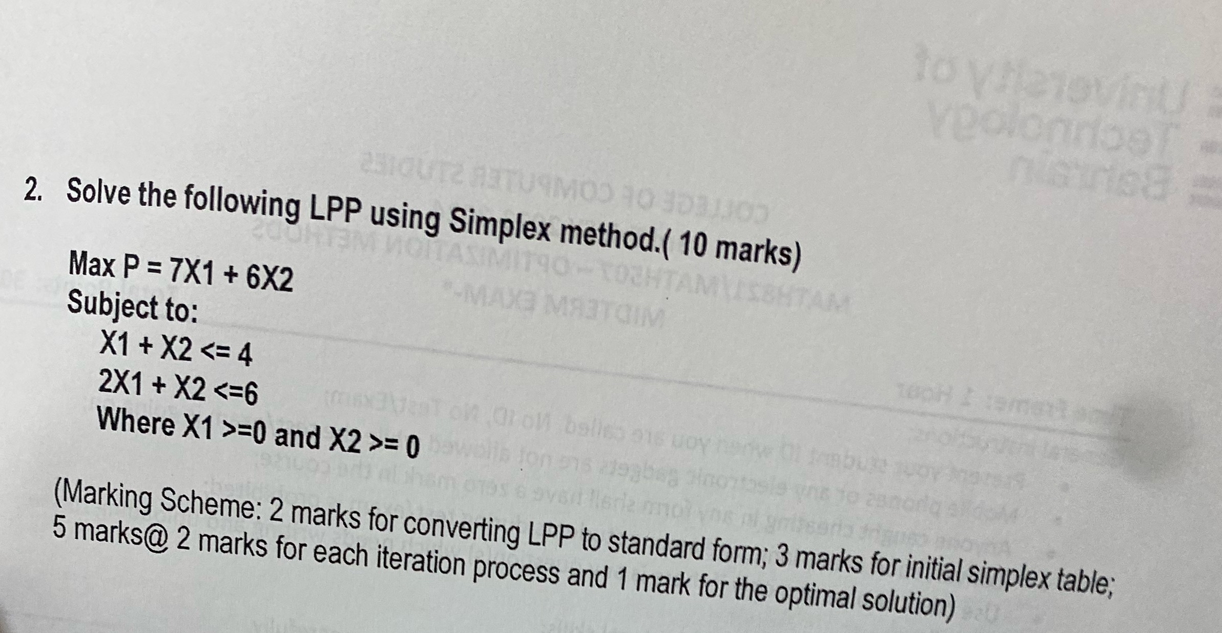 Solved Solve the following LPP using Simplex method.( 10 | Chegg.com