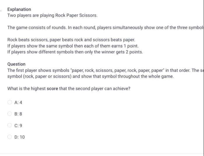 Solved Explanation Two players are playing Rock Paper | Chegg.com