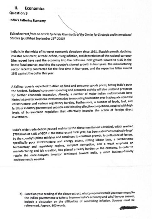 Solved India's Faltering Economy Edited extract from an | Chegg.com