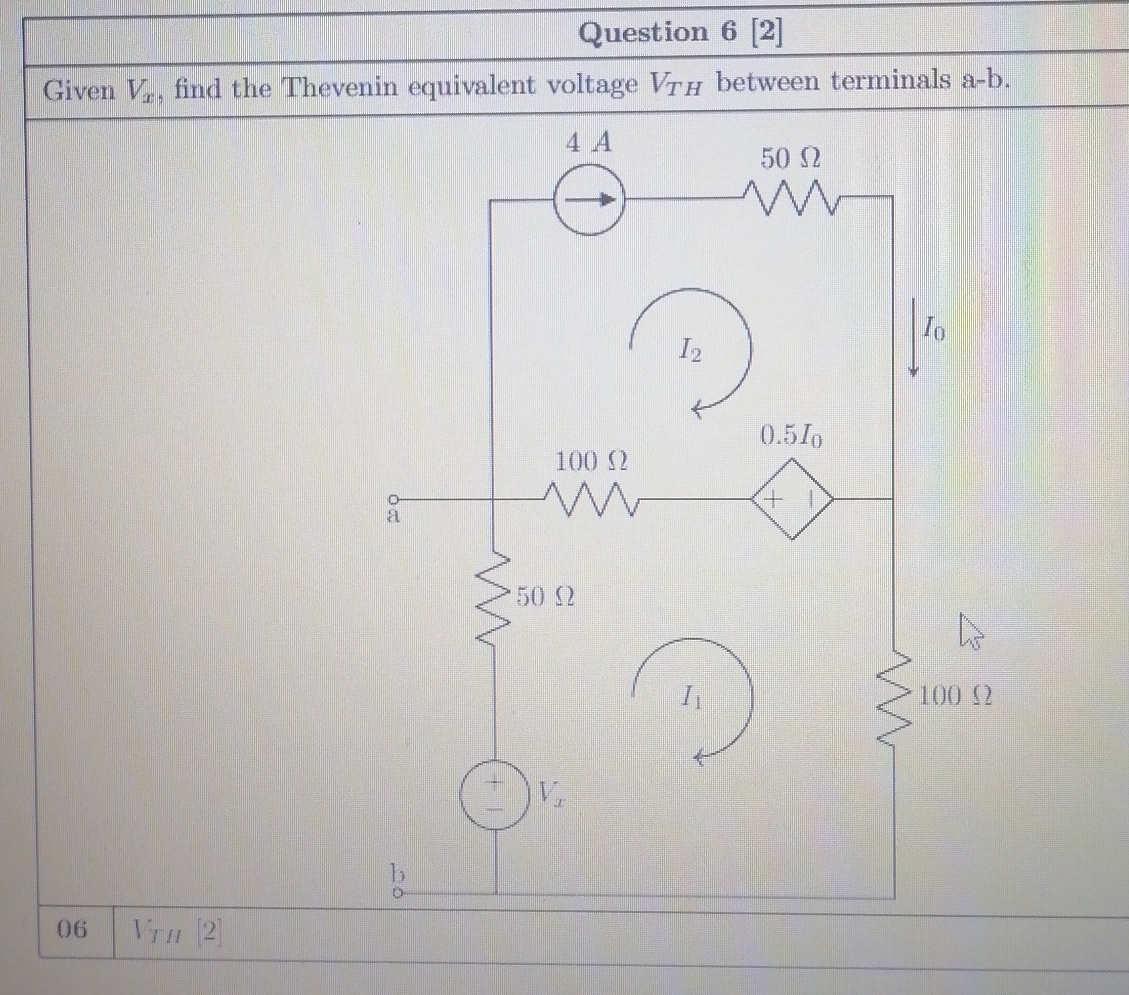Solved Question 6 [2]Given Vx, ﻿find the Thevenin equivalent | Chegg.com
